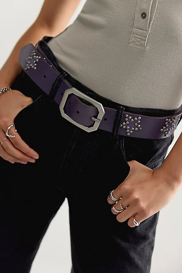 Free People Starcrossed Studded Leather Belt - Grape