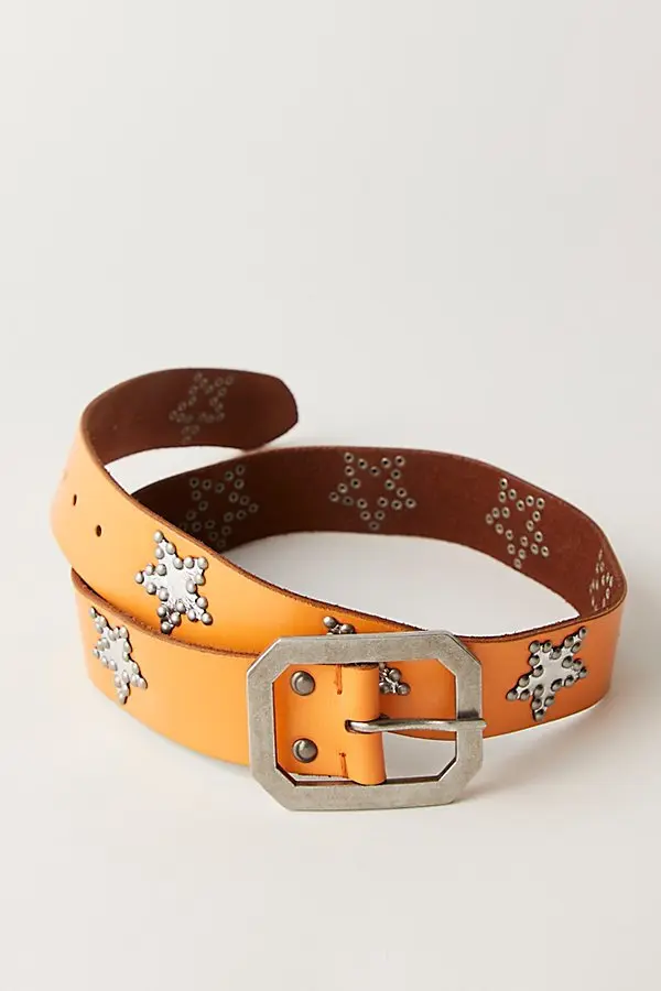 Free People Starcrossed Studded Leather Belt - Orange Crush