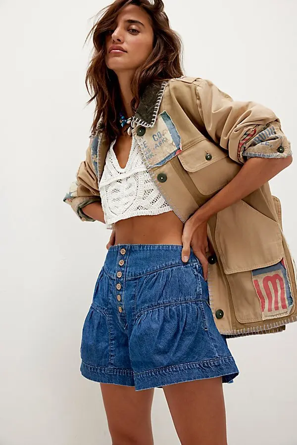 Free People We The Free Fleur Denim Shorts - Blue
