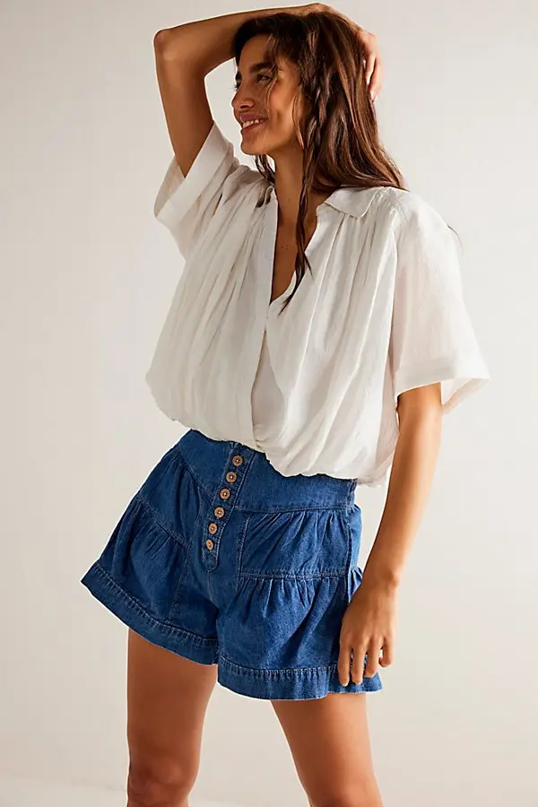 Free People We The Free Fleur Denim Shorts - Blue