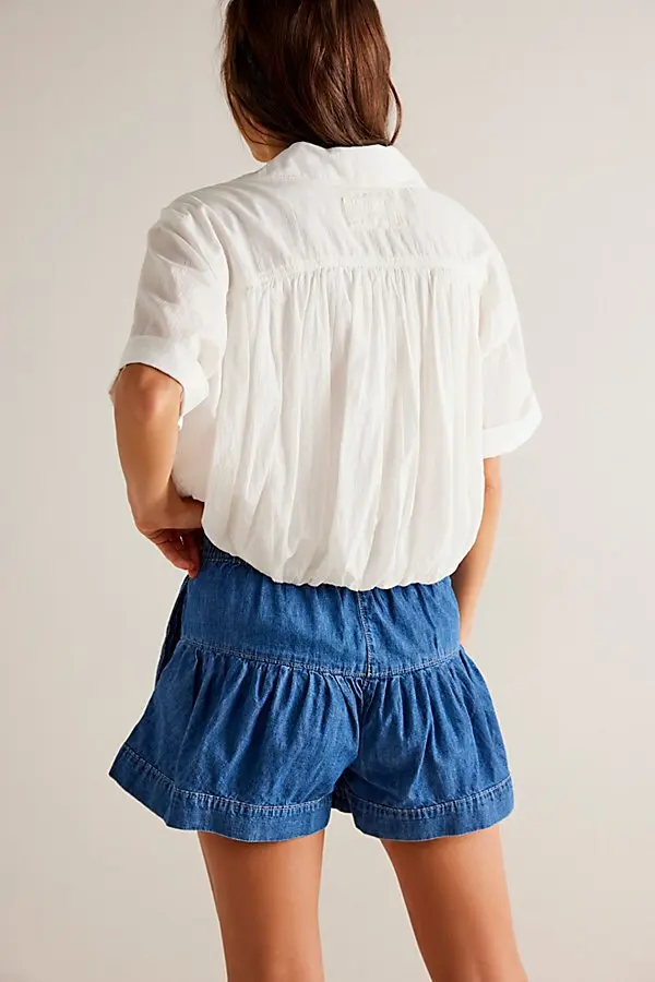 Free People We The Free Fleur Denim Shorts - Blue