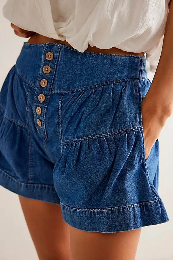 Free People We The Free Fleur Denim Shorts - Blue