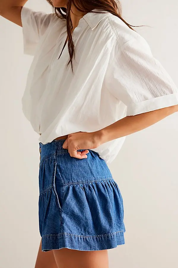 Free People We The Free Fleur Denim Shorts - Blue