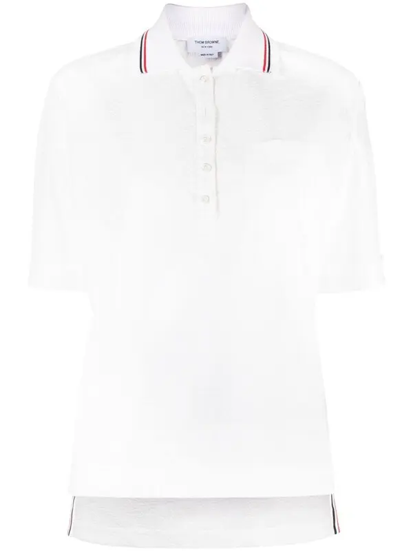 Thom Browne Rwb-stripe Seersucker Polo Top - White