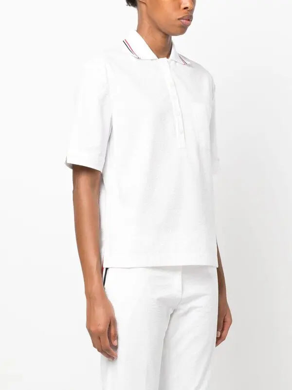 Thom Browne Rwb-stripe Seersucker Polo Top