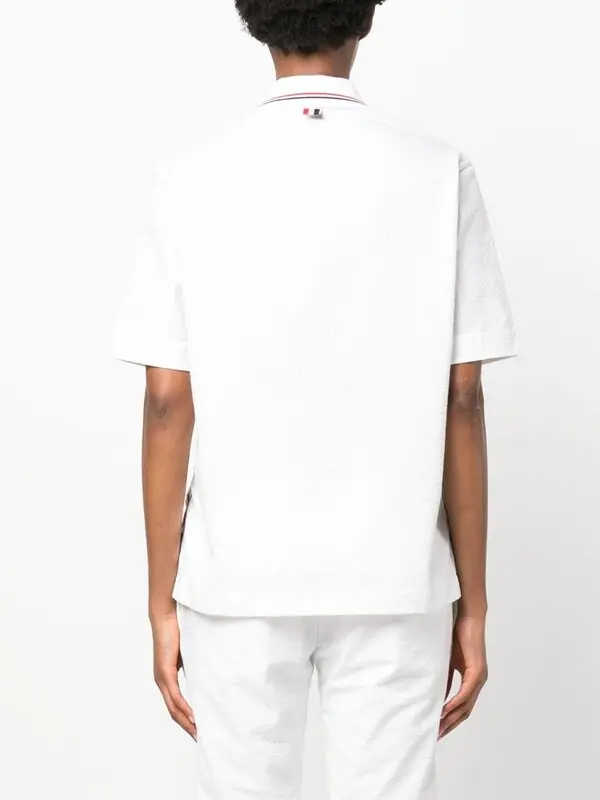 Thom Browne Rwb-stripe Seersucker Polo Top
