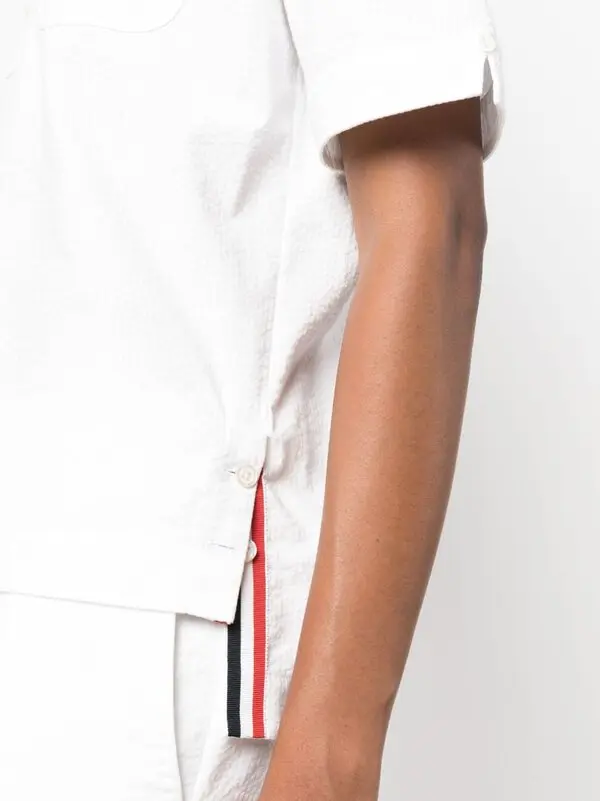 Thom Browne Rwb-stripe Seersucker Polo Top