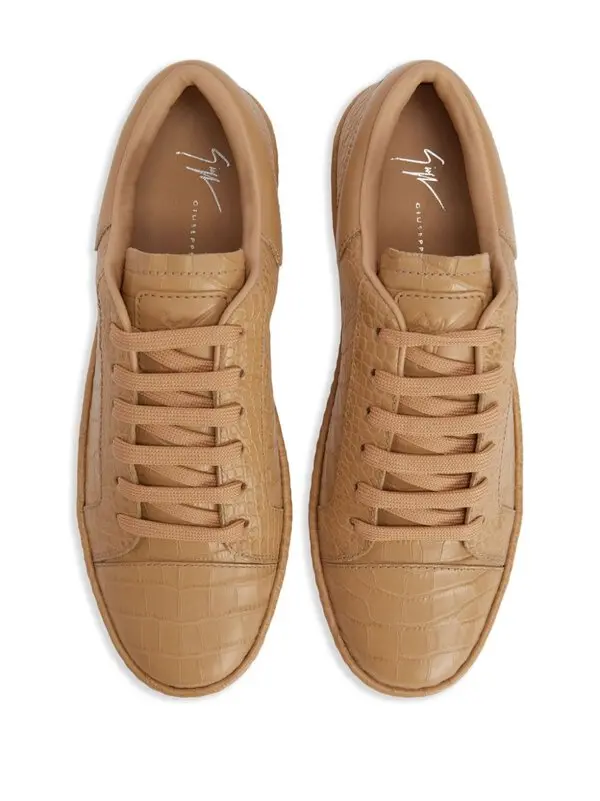 GIUSEPPE ZANOTTI Crocodile-embossed Low-top Sneakers - Brown