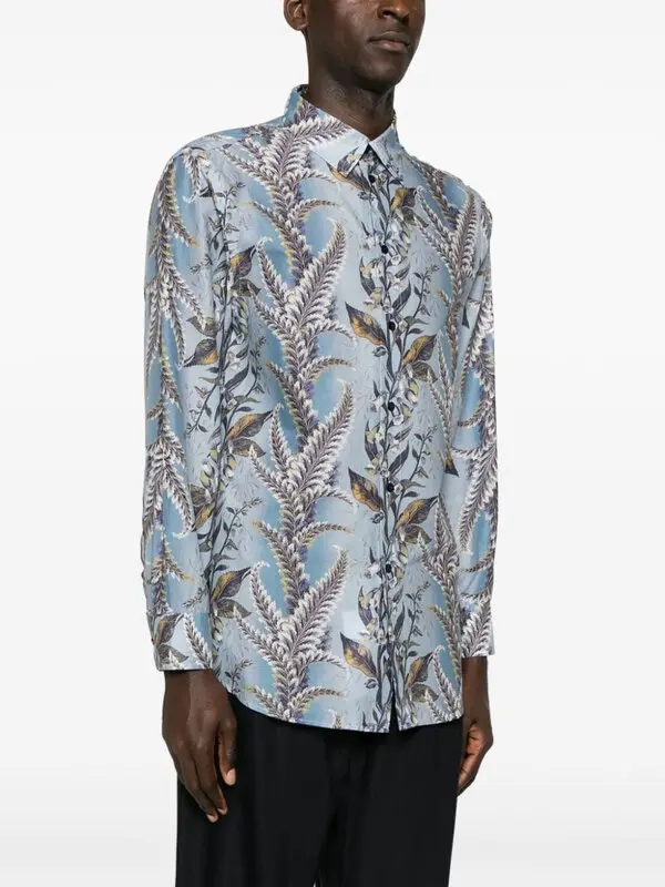 Etro Botanical-print Cotton Shirt - Blue