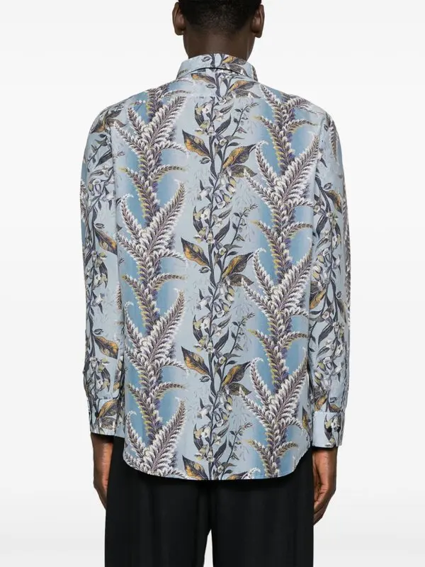Etro Botanical-print Cotton Shirt - Blue