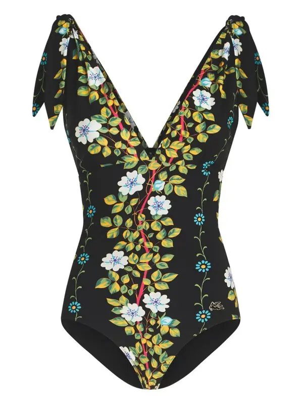 Etro Floral-print V-neck Swimsuit - Black