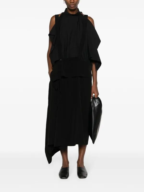 Yohji Yamamoto Draped Satin Shoulder Strap Skirt