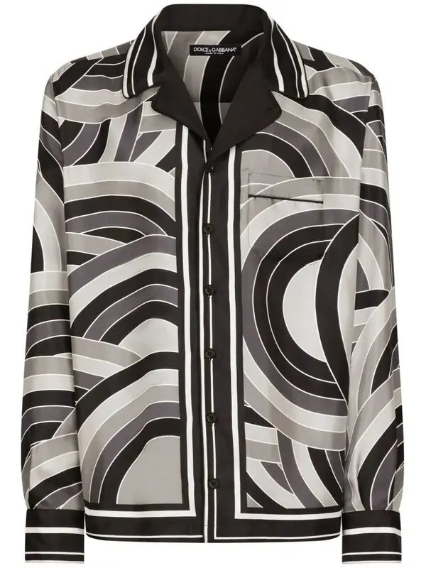 Dolce & Gabbana Geometric-print Silk Shirt - Grey