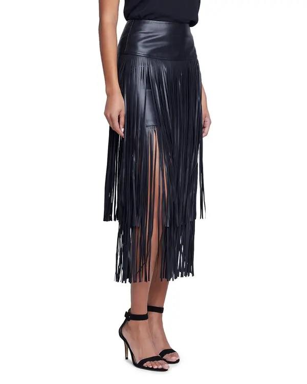 L'Agence Karolina Tiered Fringe Midi Skirt - Black