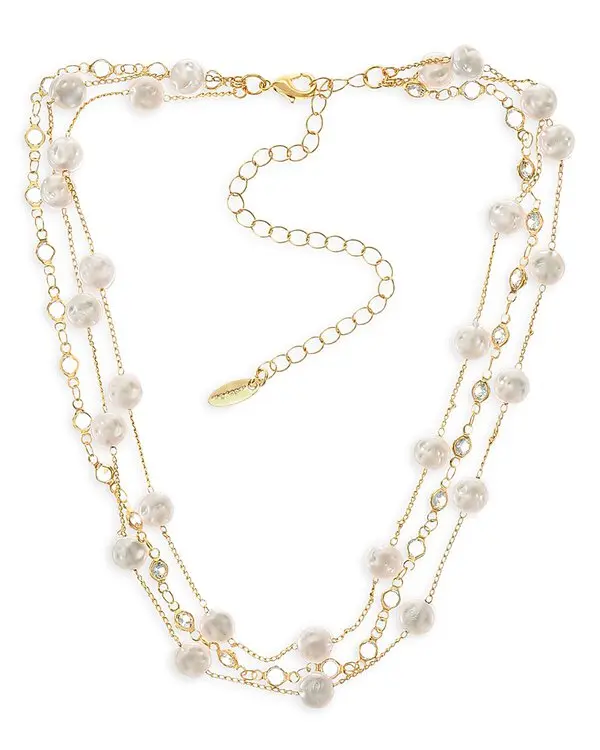 Ettika Cubic Zirconia And Imitation Pearl Layered Collar Necklace - White/gold