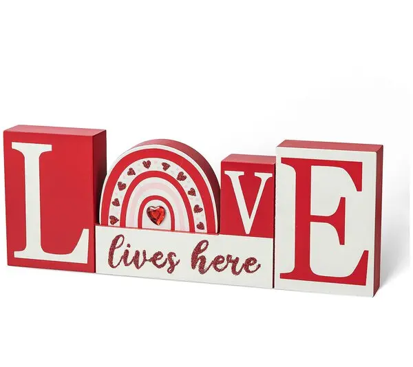 GLITZHOME 11' Valentine's Wooden Love Table Dec Or - One-color