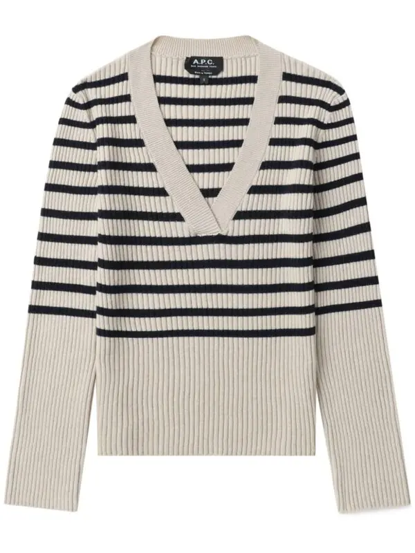 A.p.c. Striped Ribbed-knit Jumper - White