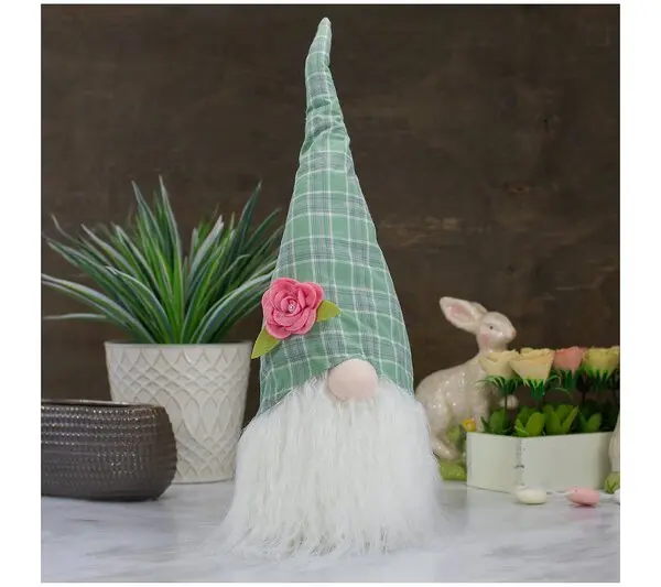 NORTHLIGHT Green & White Plaid Spring Easter Gn Ome Head Decor - One-color