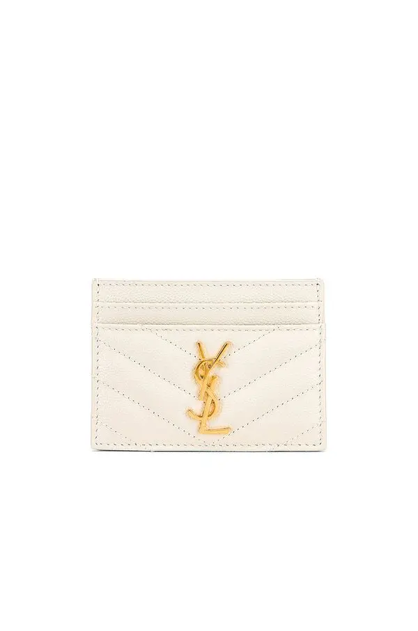 Saint Laurent Monogramme Quilted Credit Card Case In Neutral - Crema Soft