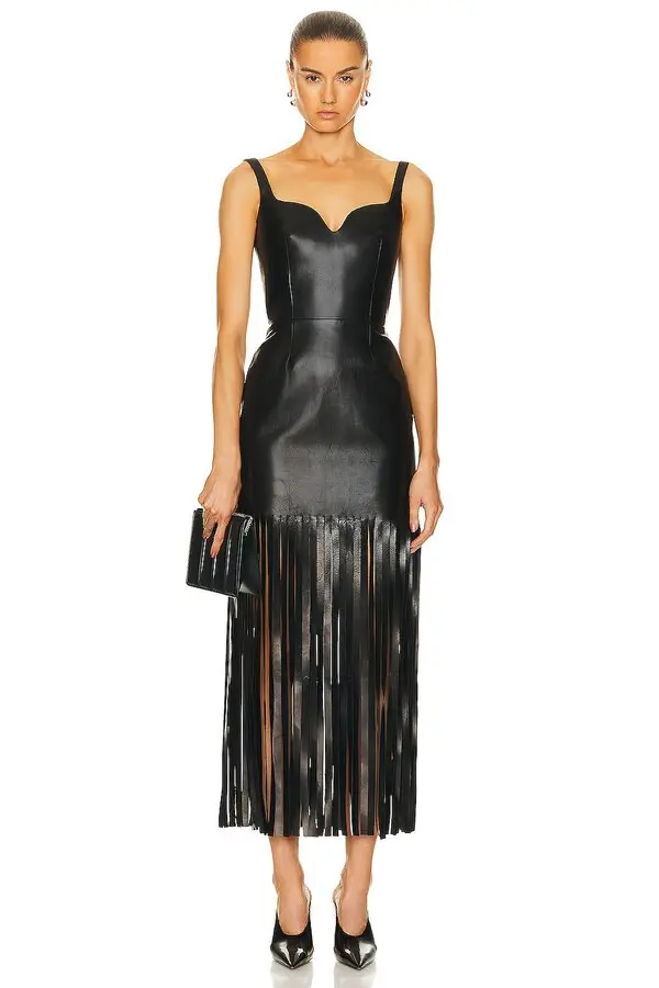 Alexander Mcqueen Leather Fringe Dress In Black - 73% Off | Editorialist