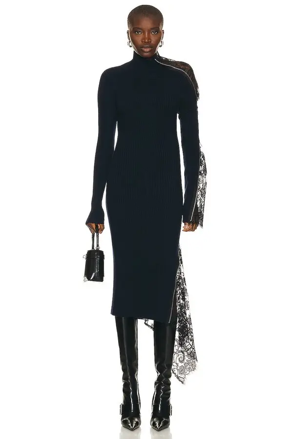 Monse Lace Inset Zip Detail Knit Dress In Midnight - 44% Off | Editorialist