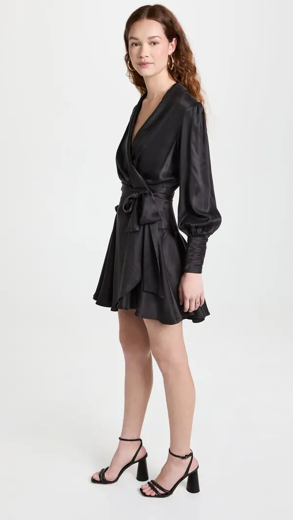 zimmermann silk wrap mini dress black Pickle