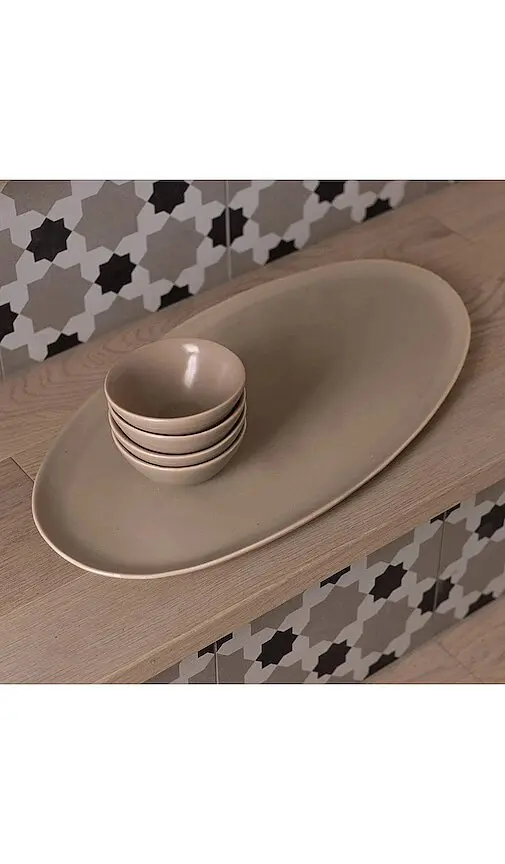 FABLE The Oval Serving Platter In Taupe - Desert Taupe