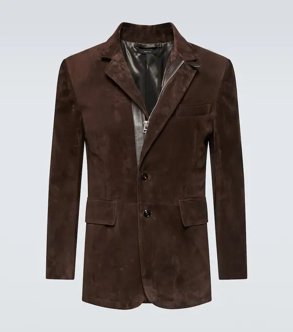TOM FORD Leather-trimmed Suede Blazer - Brown