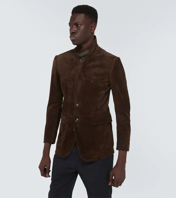 TOM FORD Leather-trimmed Suede Blazer - Brown