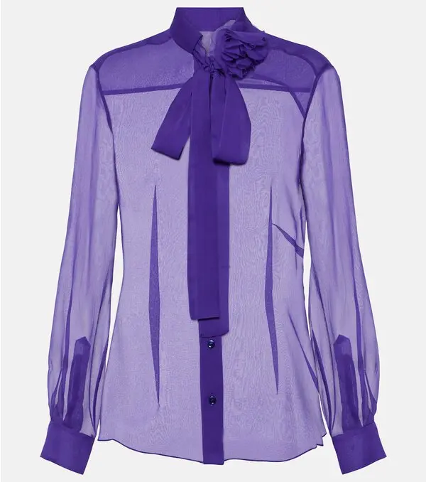 Dolce & Gabbana Tie-neck Silk Chiffon Blouse - Purple