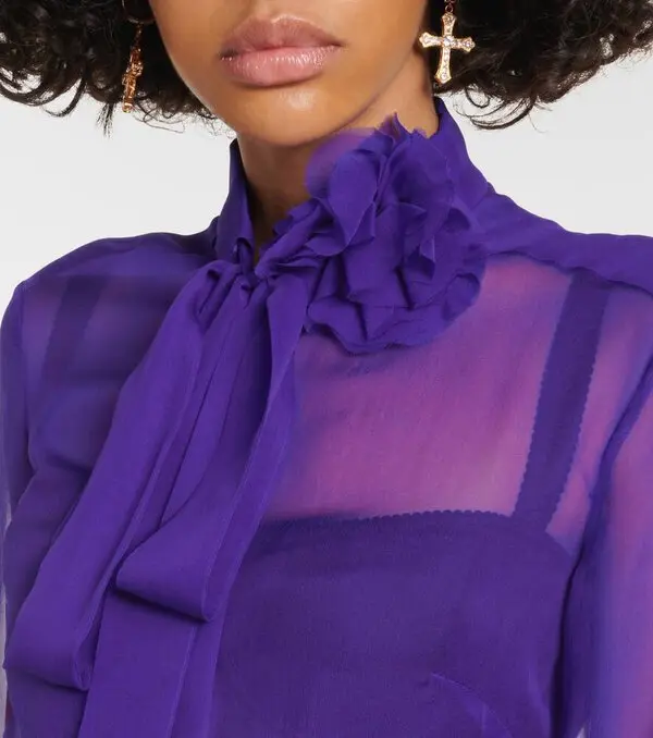 Dolce & Gabbana Tie-neck Silk Chiffon Blouse - Purple