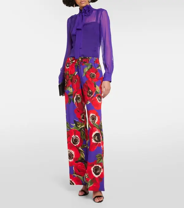 Dolce & Gabbana Tie-neck Silk Chiffon Blouse - Purple
