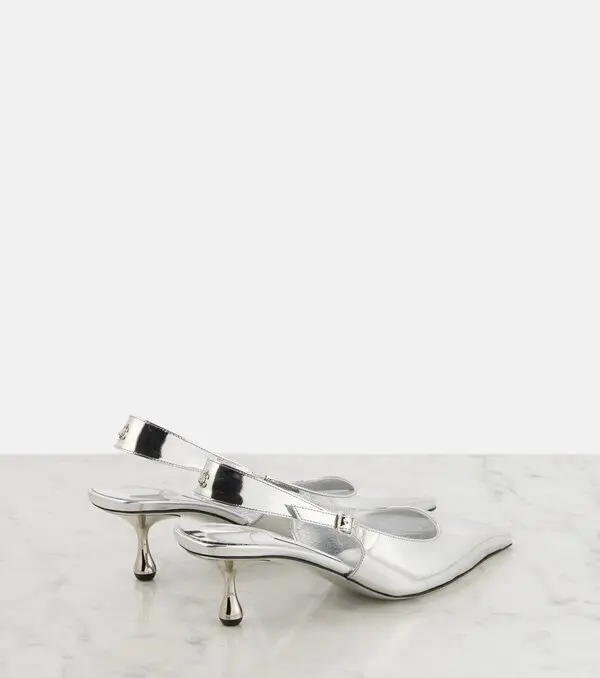 JIMMY CHOO Amel Metallic Leather Slingback Pumps - Silver