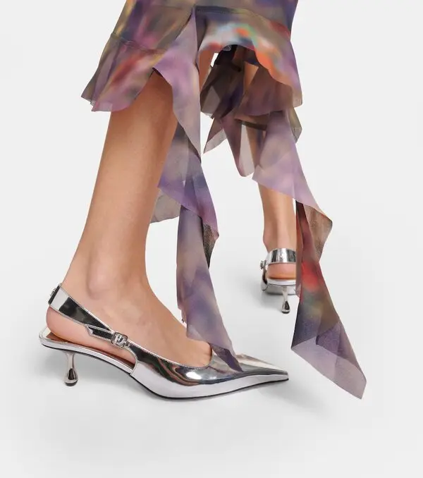 JIMMY CHOO Amel Metallic Leather Slingback Pumps - Silver