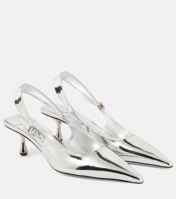 JIMMY CHOO Amel Metallic Leather Slingback Pumps - Silver