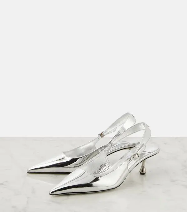 JIMMY CHOO Amel Metallic Leather Slingback Pumps