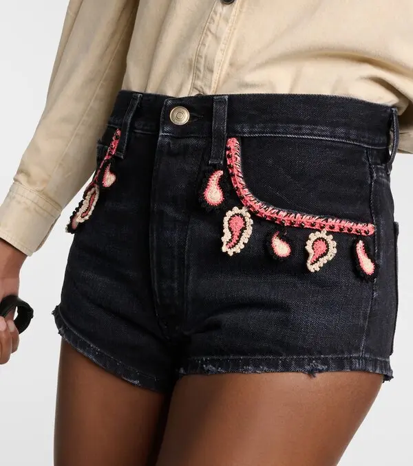 Alanui Embroidered Denim Shorts
