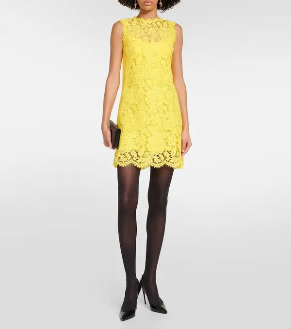 Dolce & Gabbana Cotton-Blend Lace Minidress In Yellow - 40% Off |  Editorialist