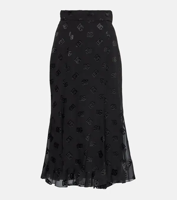 Dolce & Gabbana Dg Devoré Satin Midi Skirt - Black