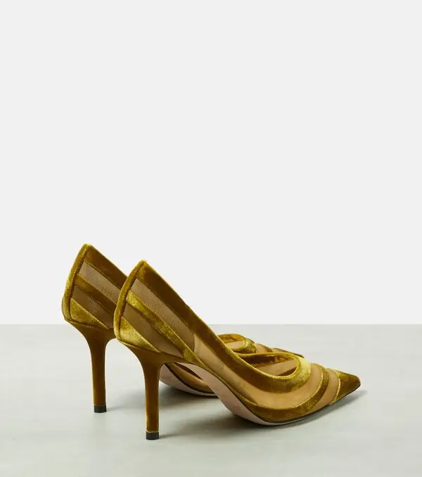 JIMMY CHOO Love 85 Velvet-trimmed Pumps - Gold