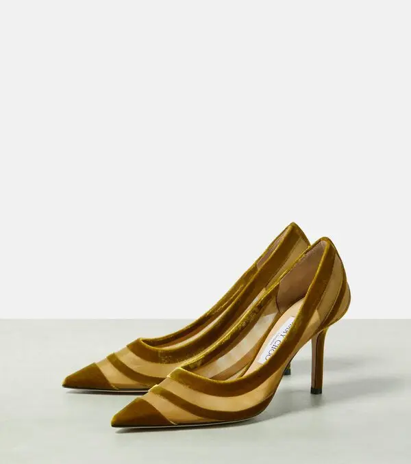 JIMMY CHOO Love 85 Velvet-trimmed Pumps - Gold