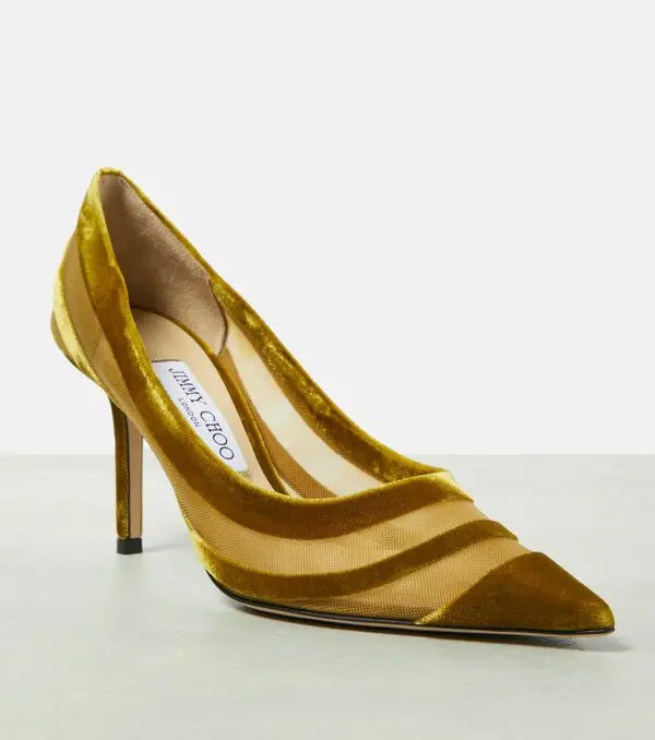 JIMMY CHOO Love 85 Velvet-trimmed Pumps - Gold