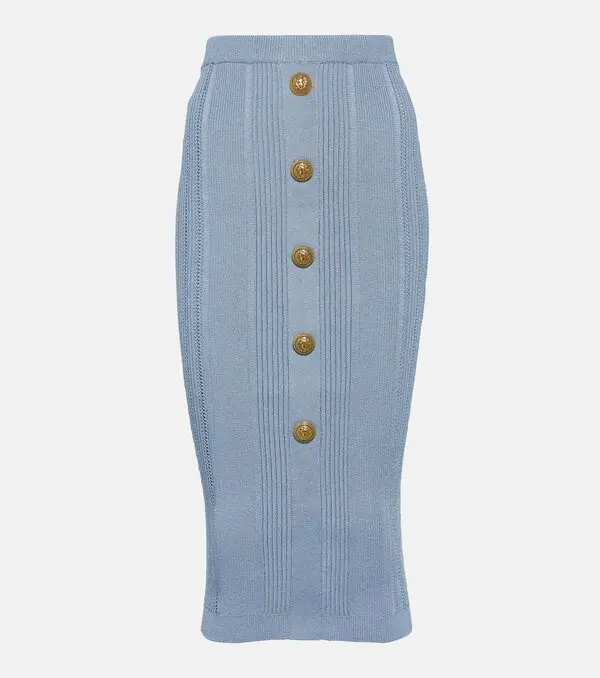 Balmain Knitted Pencil Skirt - Blue