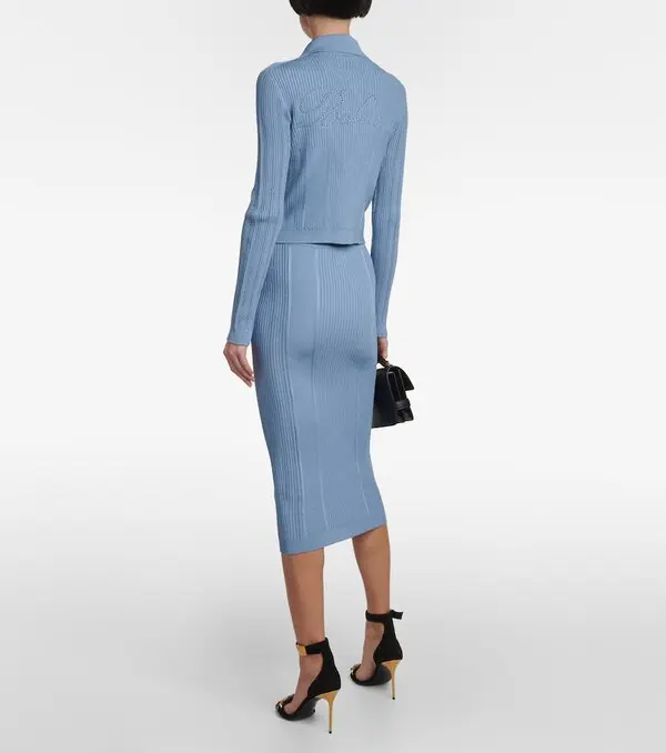 Balmain Knitted Pencil Skirt - Blue