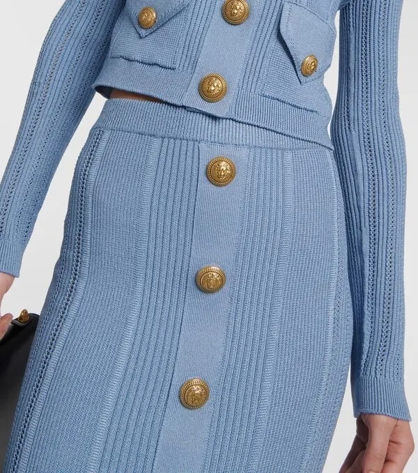 Balmain Knitted Pencil Skirt - Blue
