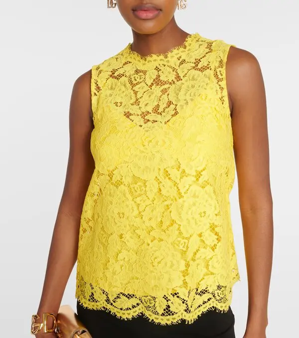 Dolce & Gabbana Floral Lace Top - Yellow