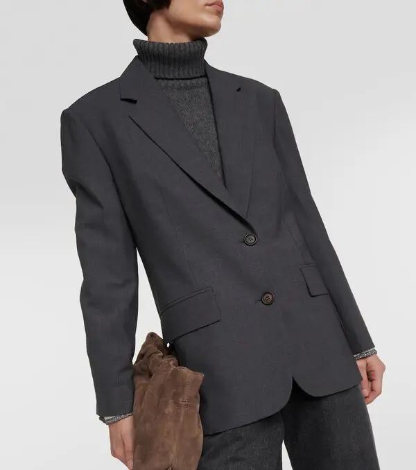 Brunello Cucinelli Oversized Wool-blend Blazer - Grey