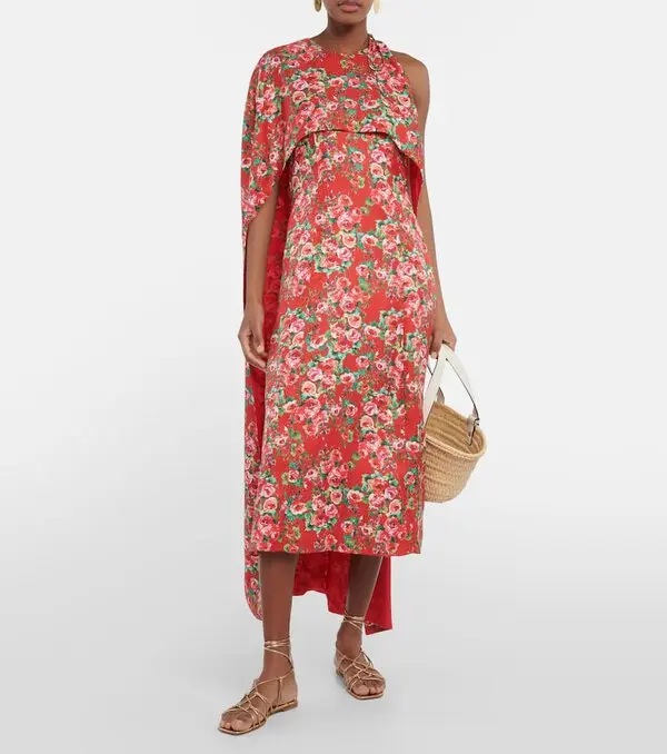 MARKARIAN Caped Silk Midi Dress