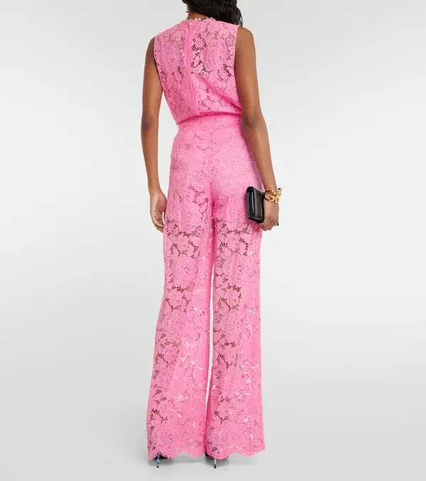 Dolce & Gabbana High-rise Wide-leg Lace Pants - Pink