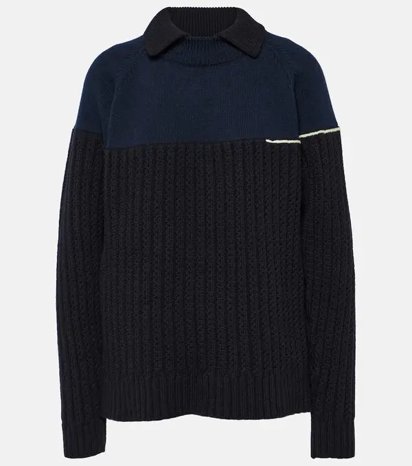 Victoria Beckham Double-collar Wool Sweater - Blue